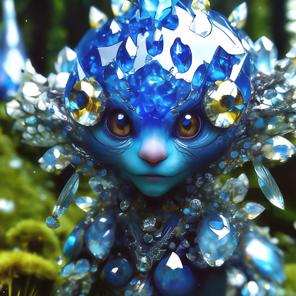 "Surrealism, alien blueberry, chrysolite, dense forest, with diamond ...