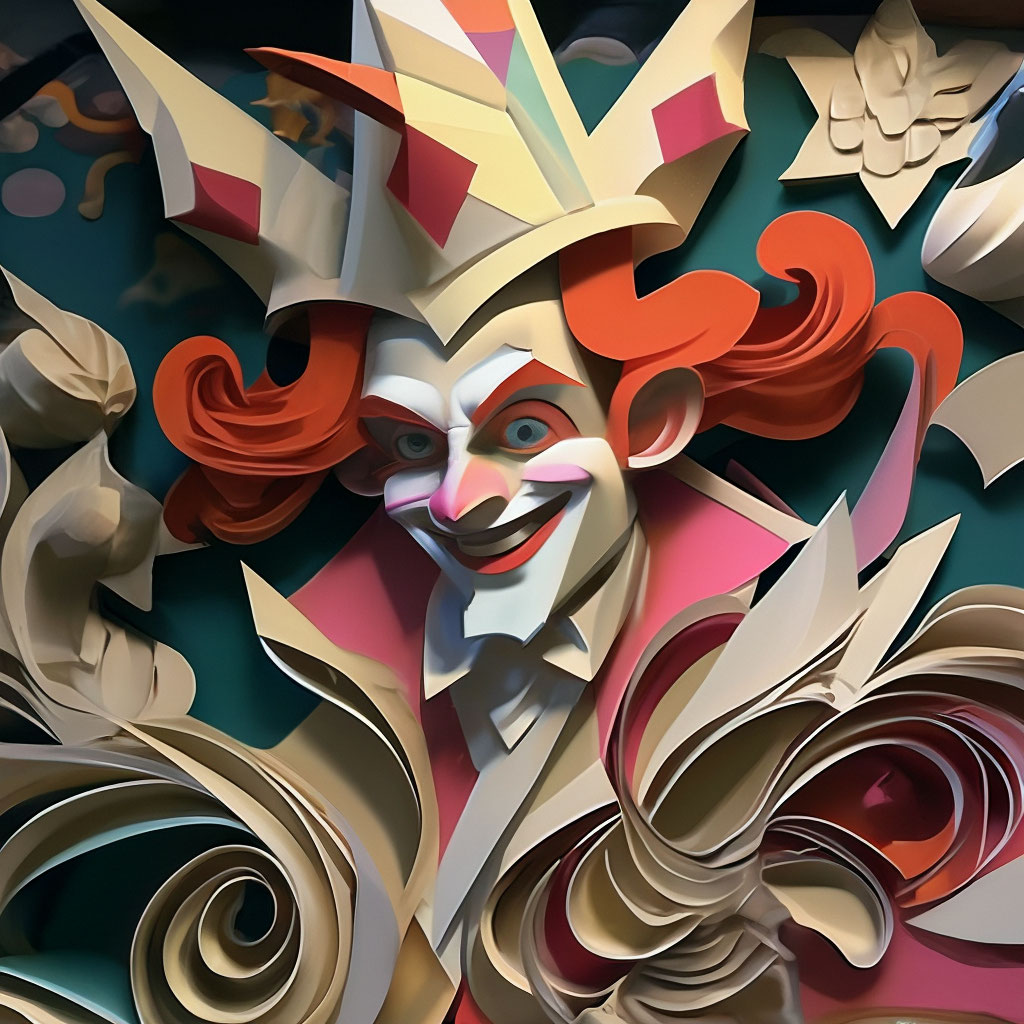 "The Paper Jester" — image created in Shedevrum