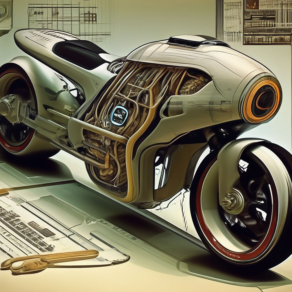 "The future, schematic drawing of an electric motorcycle, three ...