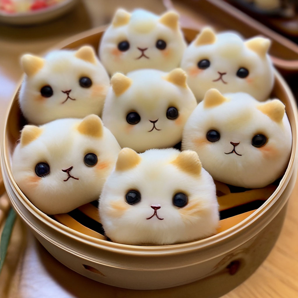 "Cute fluffy cat dumpling" — image created in Shedevrum