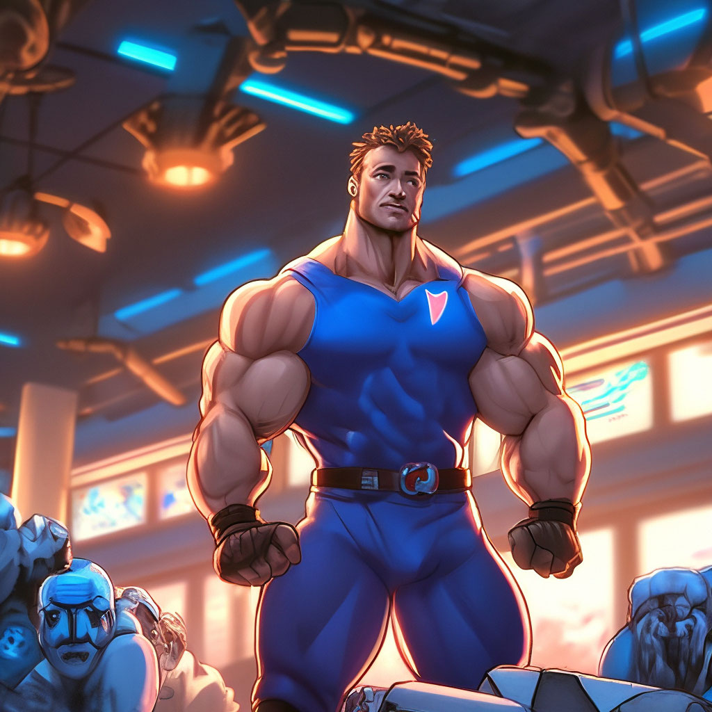 "Bodybuilding warcraft soft lighting comics" — image created in Shedevrum