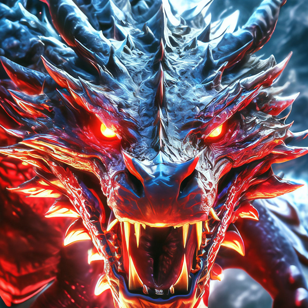 "Evil dragon in anime style, megarealism, high detail, atomic explosion ...