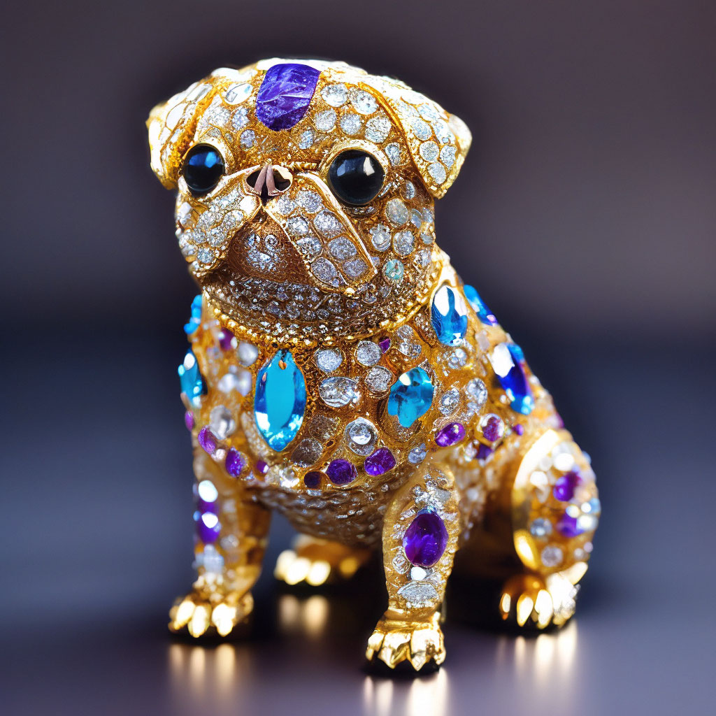 "Pug made of precious stones" — image created in Shedevrum