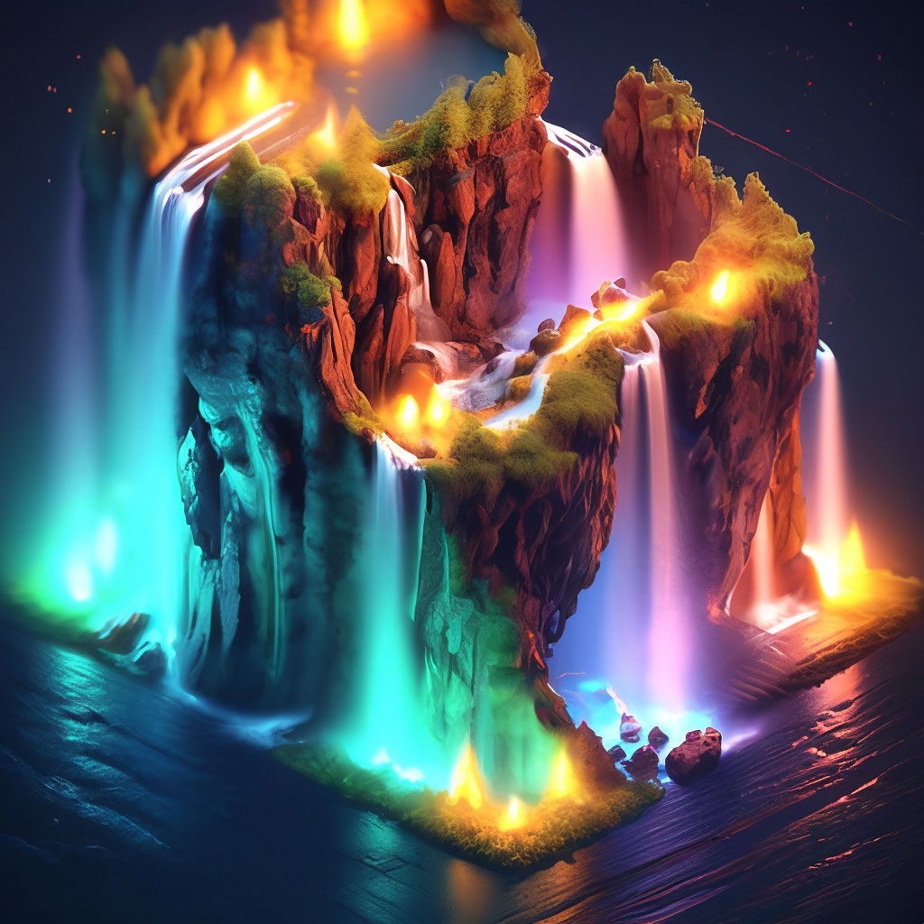 "Geysers waterfall, isometric, realistic, beautiful, RTX light, super ...