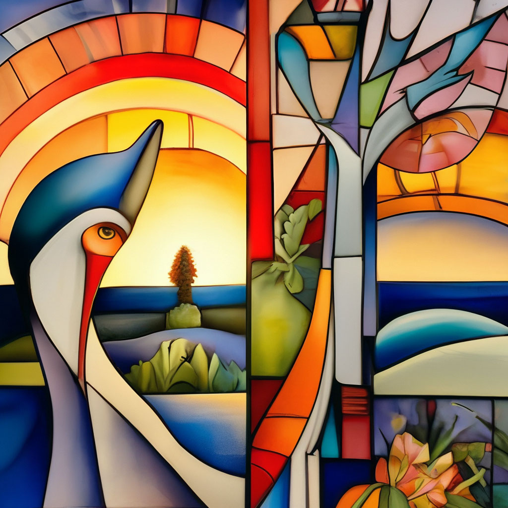 "4P Style of Picasso: Sunset and birds, surrealism, style of Picasso ...