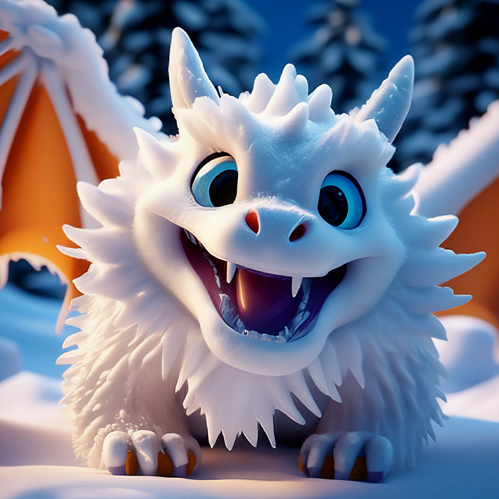 "Funny,funny,mega,toasty fluffy shaggy snow dragon,with wings, macro ...