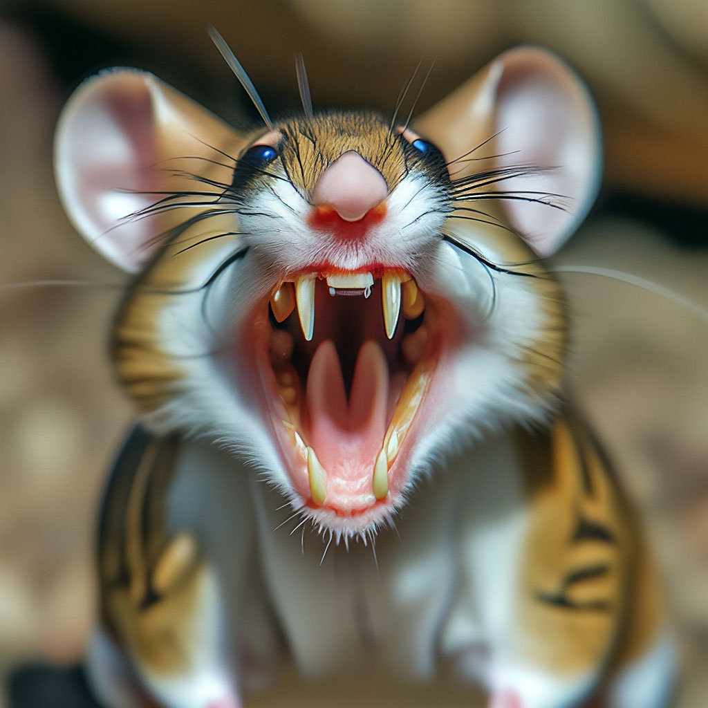 "Tiger mouse with teeth:" — image created in Shedevrum
