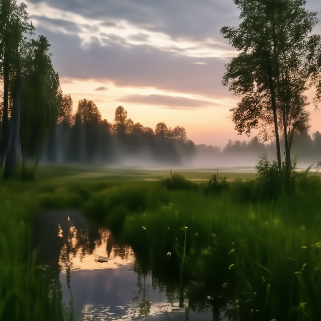 "Nature of russia, summer night, early morning,light fog, high ...