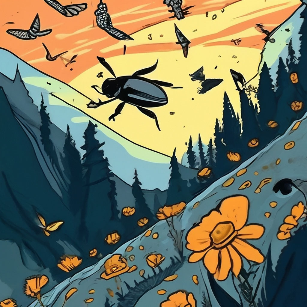 "Evening was coming down. A beetle flying, He counted the fleeing flies ...