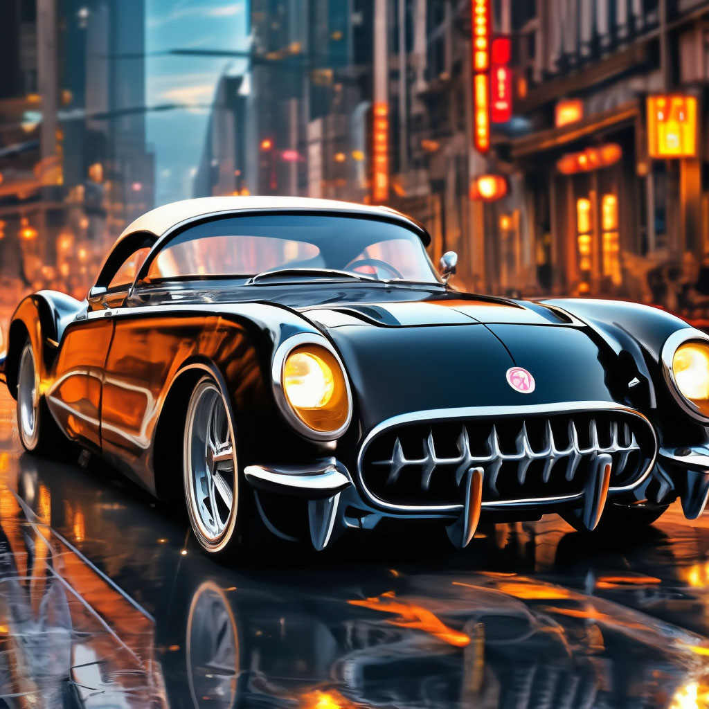"Vector graphics in Synthwave styles. Black with a flame pattern on the ...
