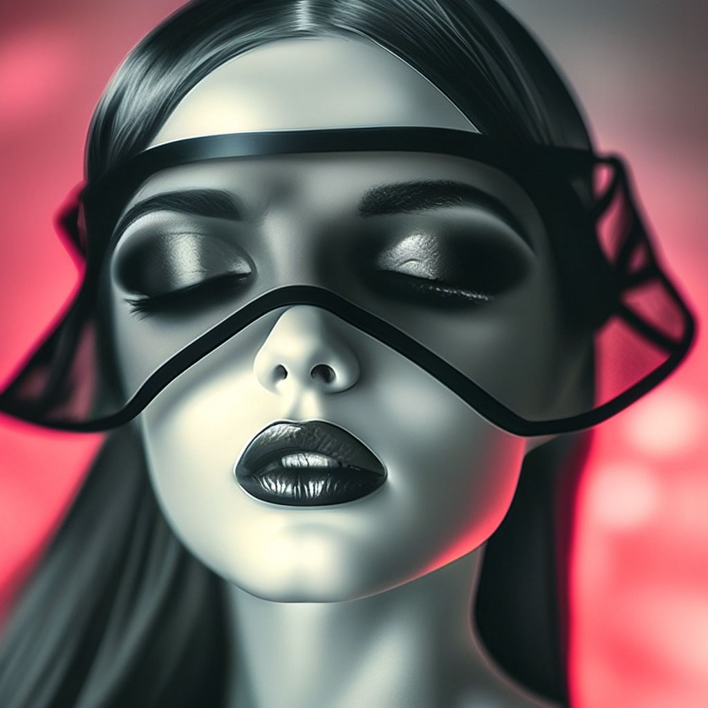 "Black transparent blindfold, bright makeup" — image created in Shedevrum
