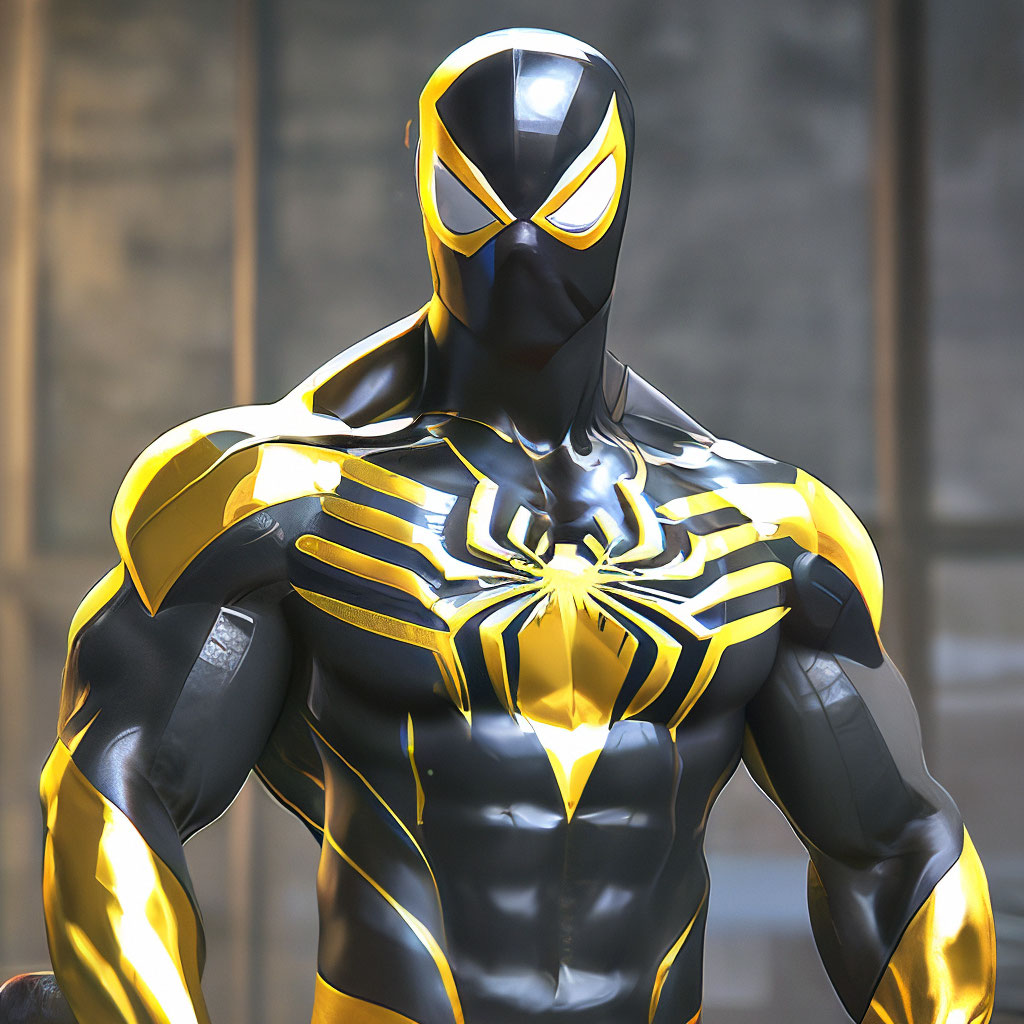 "Spider-Man in black and gold is a bodybuilder, realistic, beautiful ...