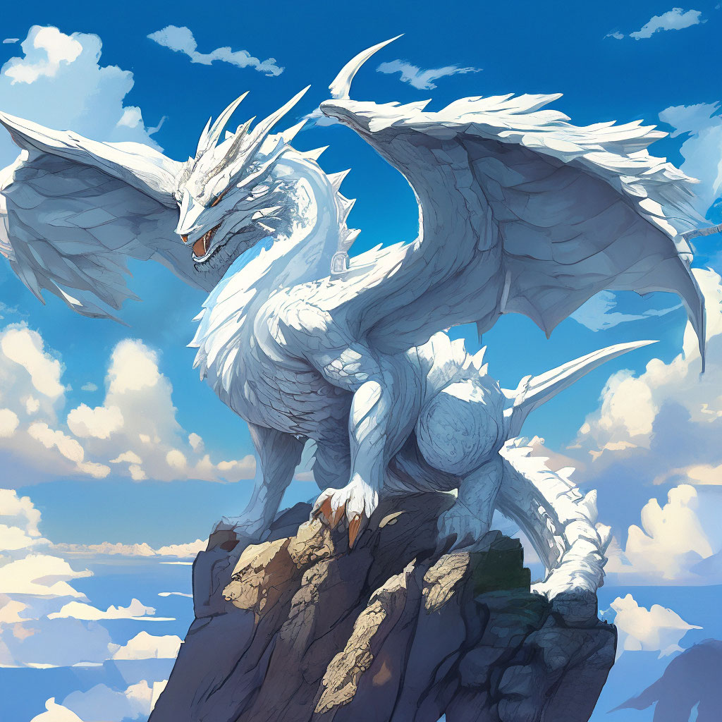 "🔮 Dragon of the Air, blue-white dragon standing on a rock, smooth ...