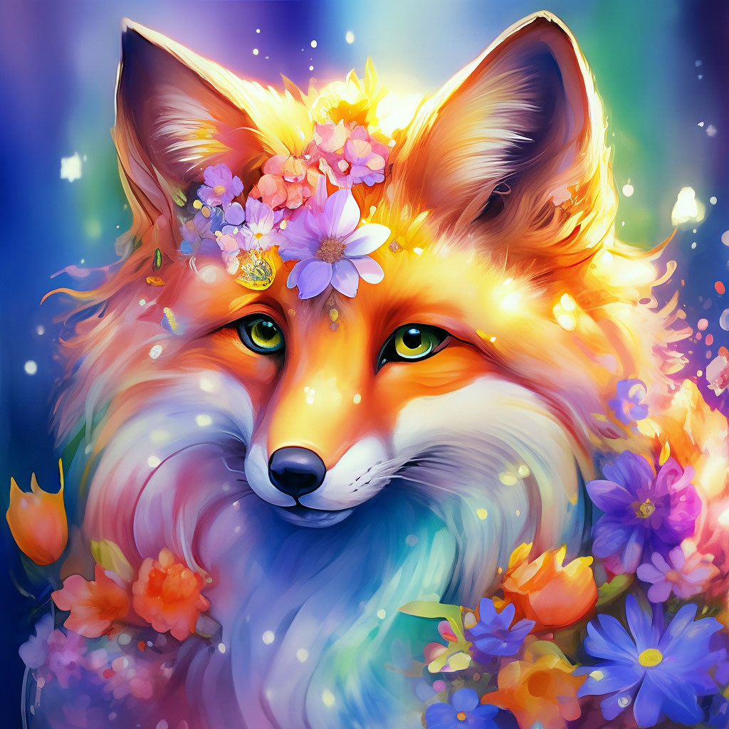 "Watercolor drawing, magic, magic, fluffy fox naturalness, soft hair ...