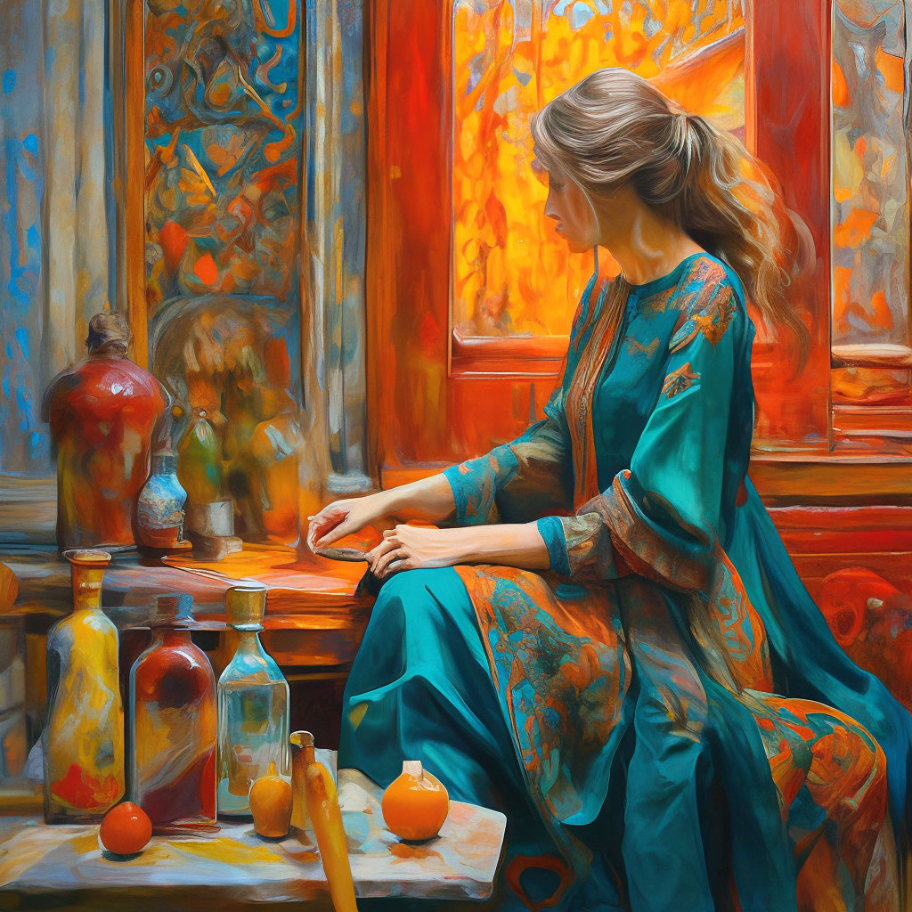 "Boho november, oil, filigree drawing, detailing, complex color harmony ...