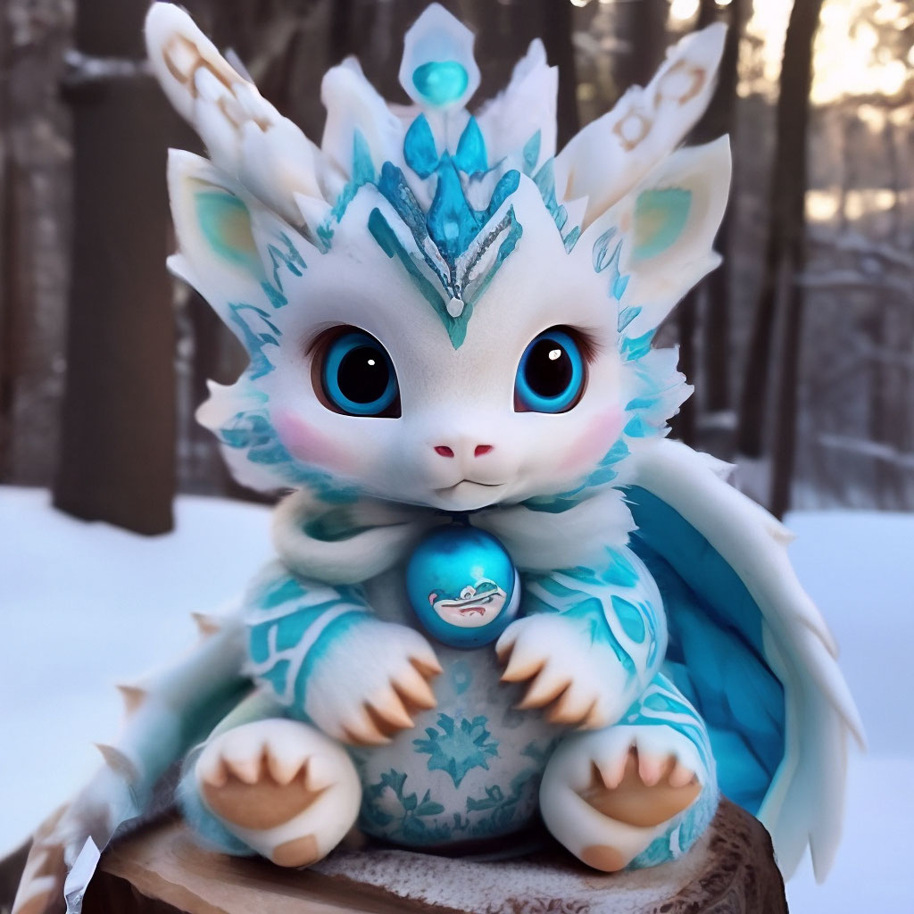 "A cute very beautiful baby dragon with big big eyes is sitting in a ...