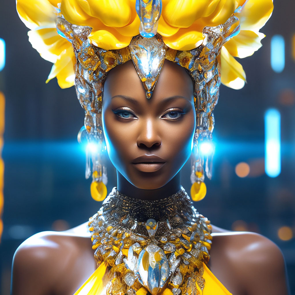 "Cyborg crystal woman, yellow tulip, crystal of the future, yellow ...