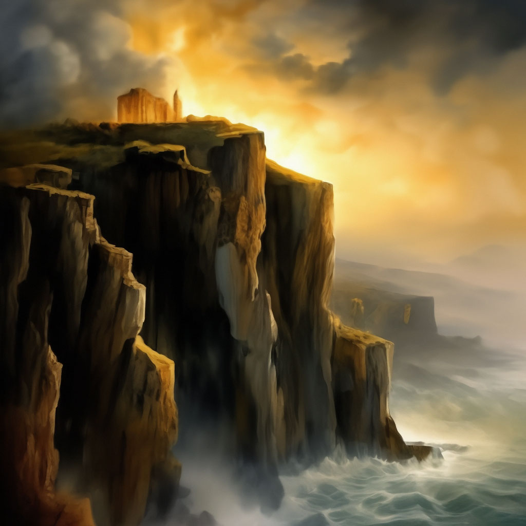 "A golden cloud spent the night. On the top of the giant cliff