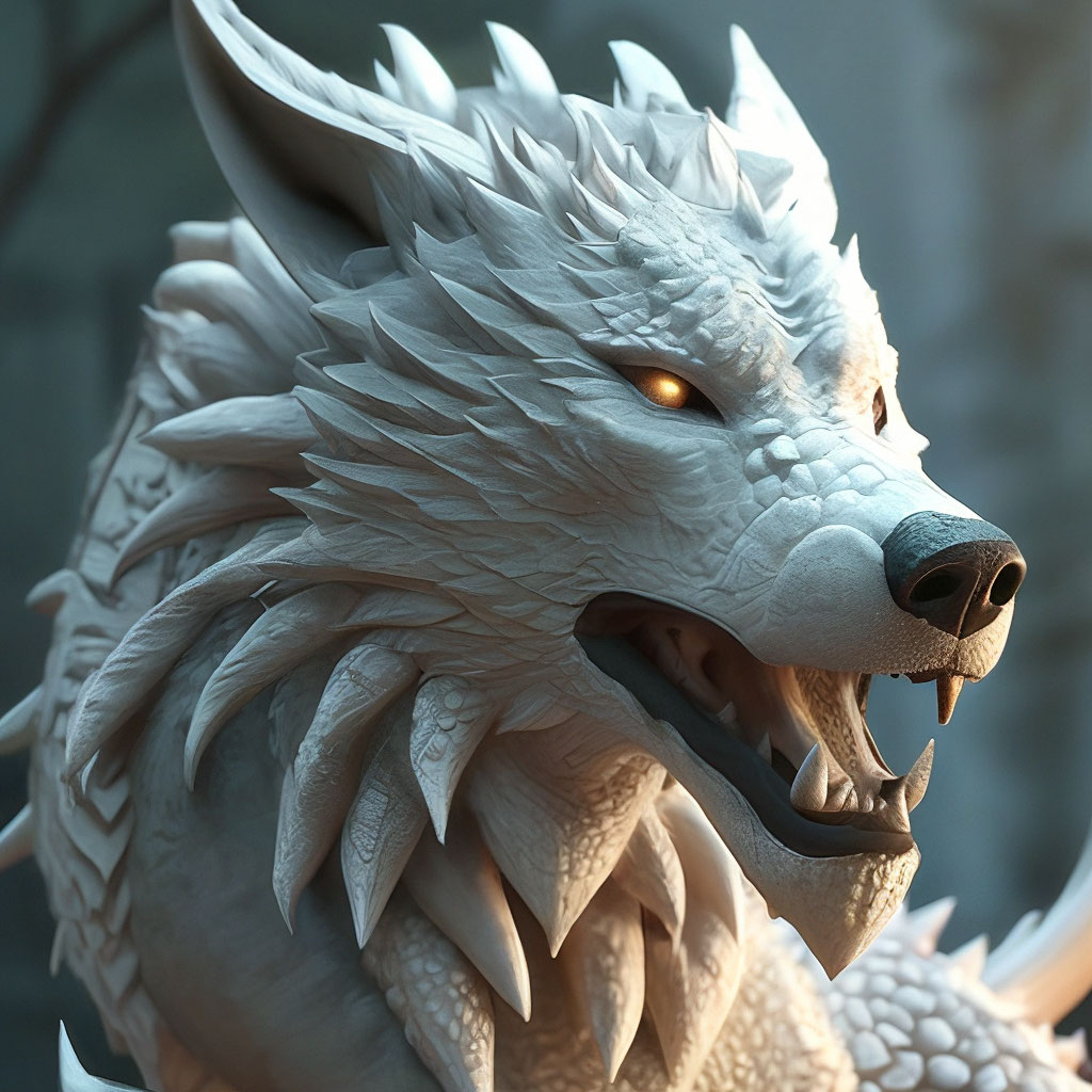 "A hybrid of a wolf and a dragon" — image created in Shedevrum