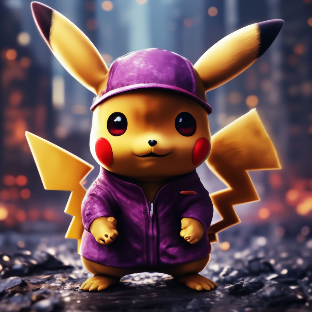 "Purple and crimson Pikachu" — image created in Shedevrum