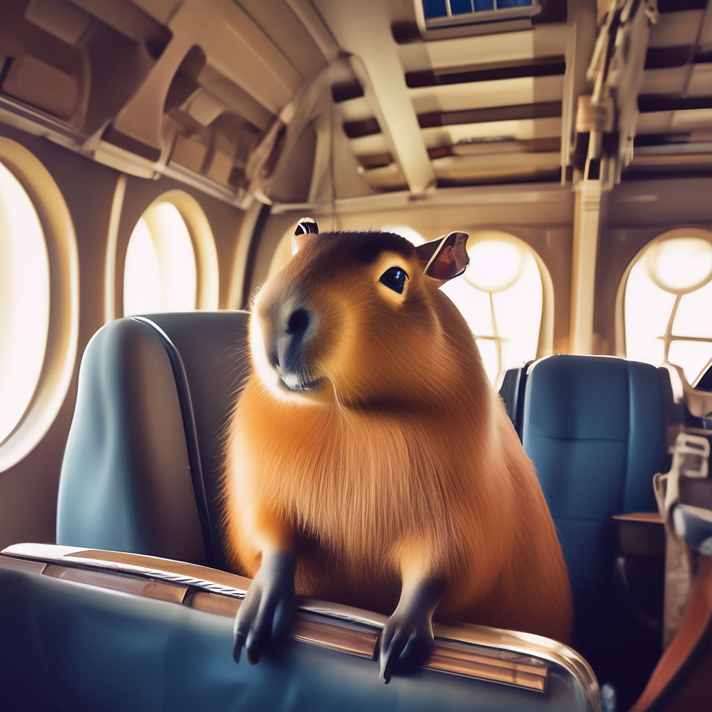 "The capybara is flying on a plane" — image created in Shedevrum