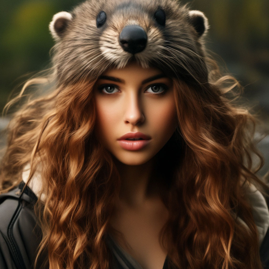 "The most beautiful girl with a beaver head , professional photo, 4k ...