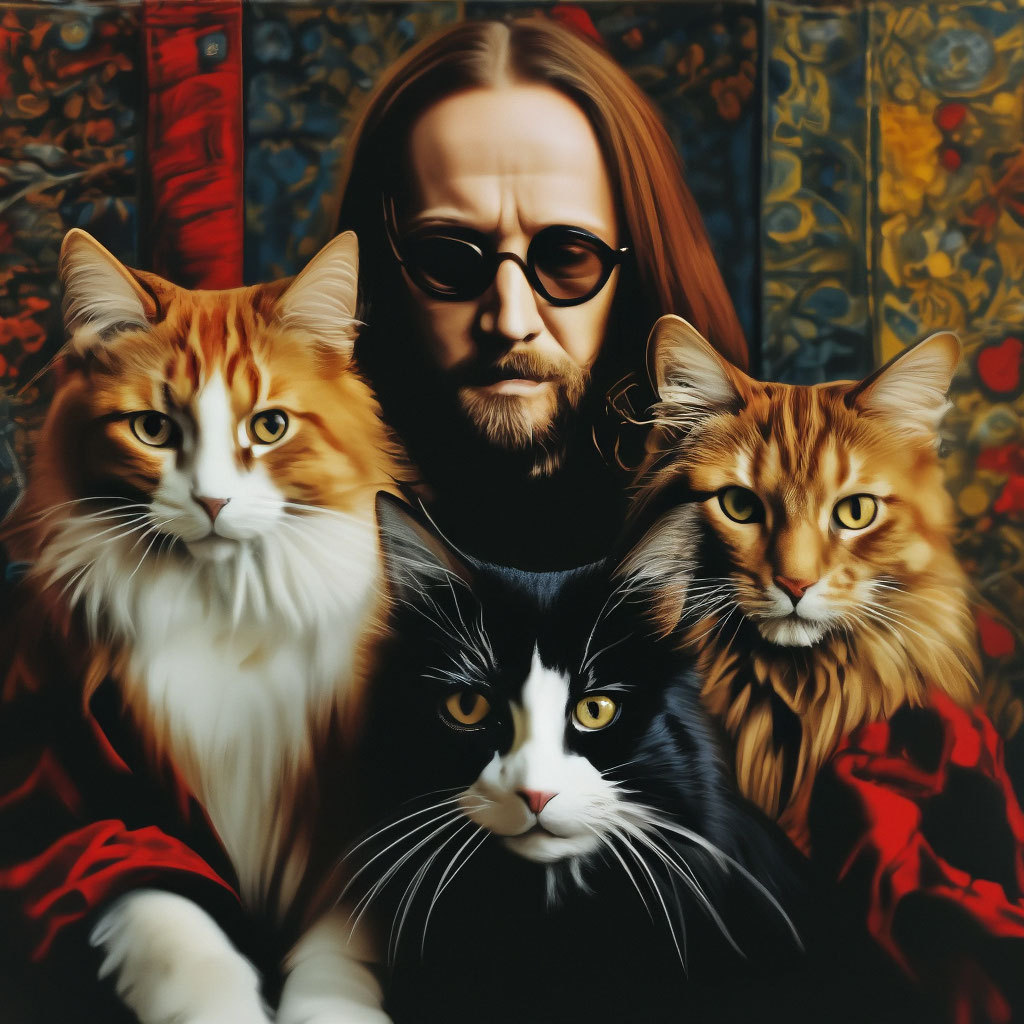 "Egor Letov and three cats, two red and one black and white" — image ...