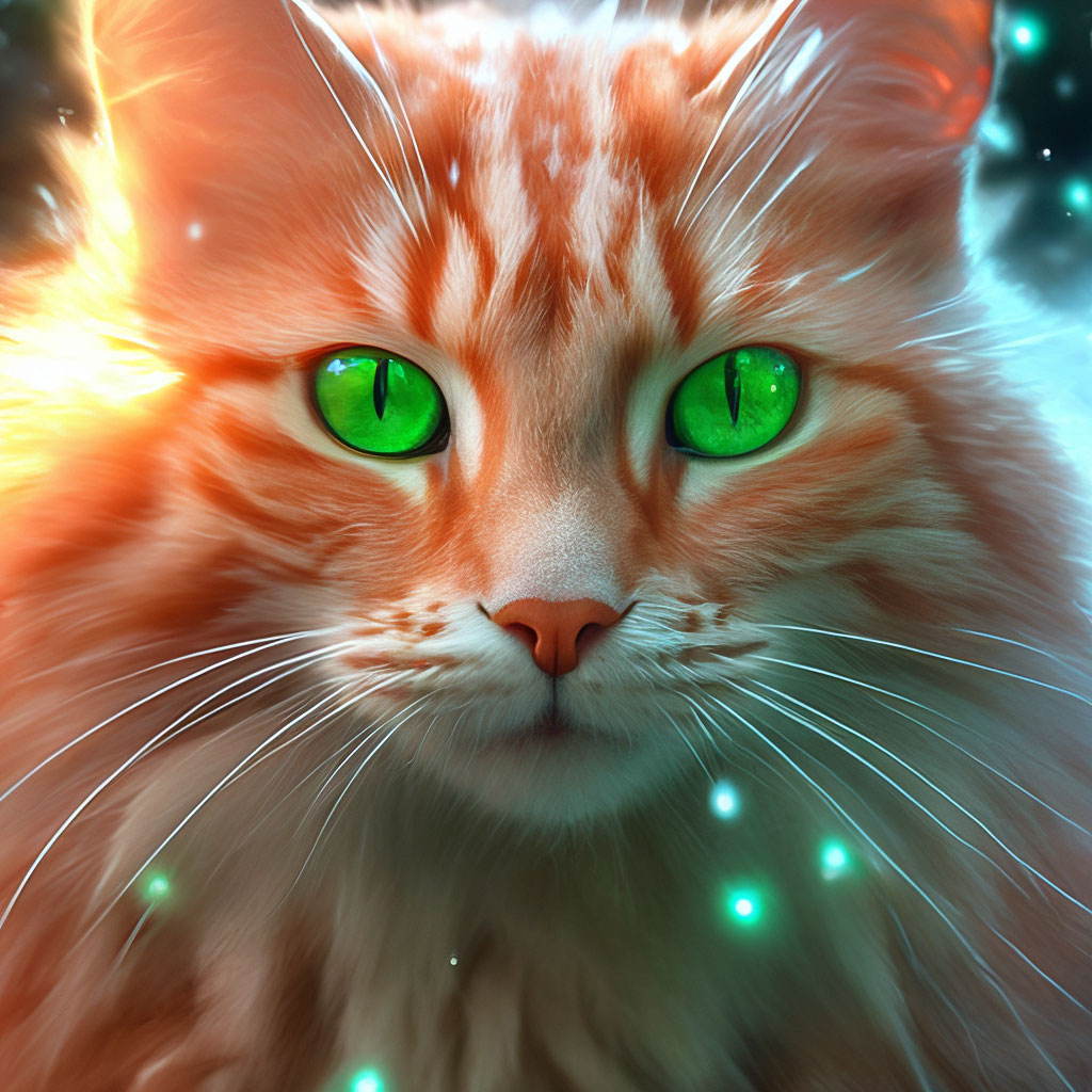 "Hyper realism,coral cat, crystal green eyes, consists of, clouds ...