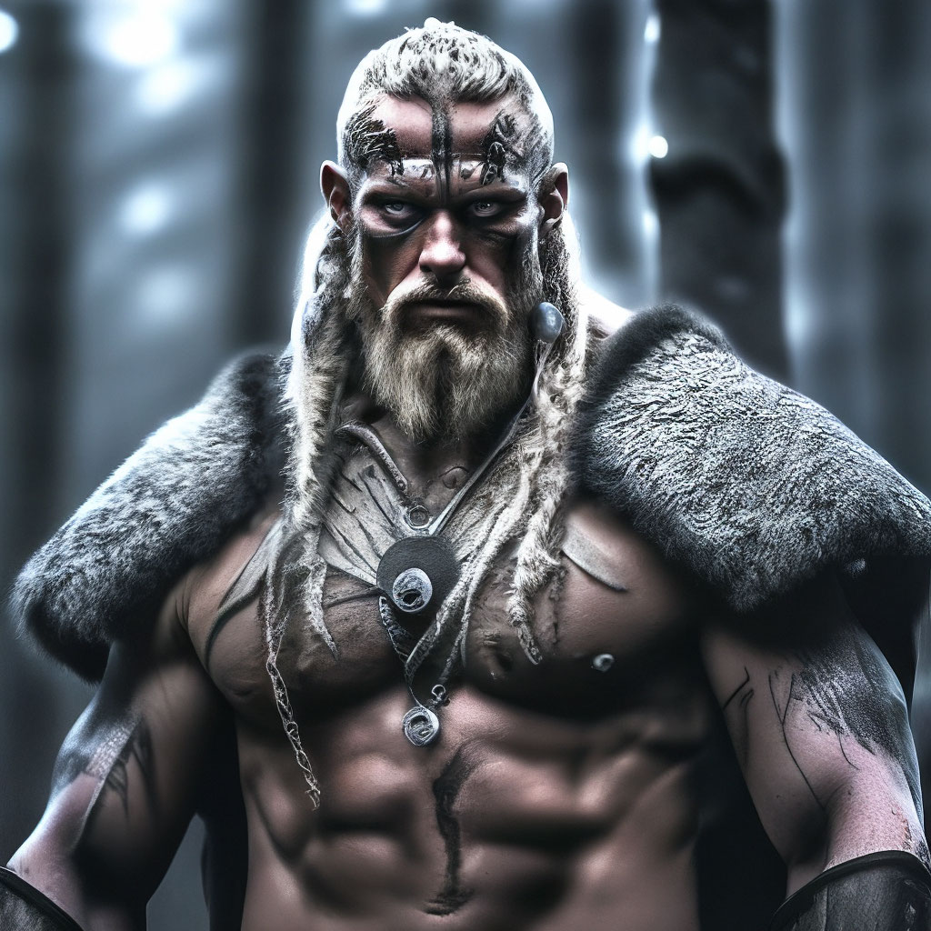 "Hyperrealism, beautiful spectacular viking, brutal, scar on the face ...