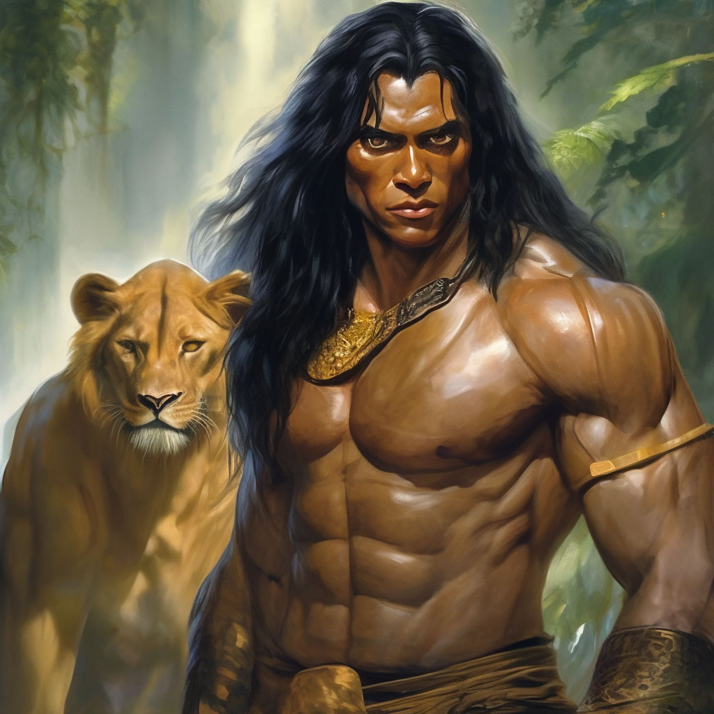 "Tarzan and the Golden Lion, the lord of the jungle, muscular, broad ...