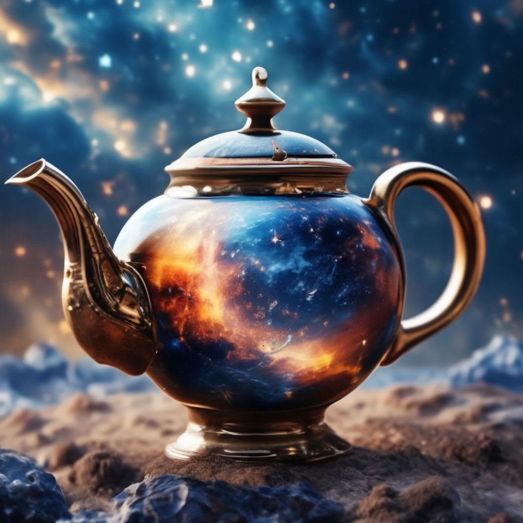 "An epic teapot from which gin comes out, space, stars, galaxies ...