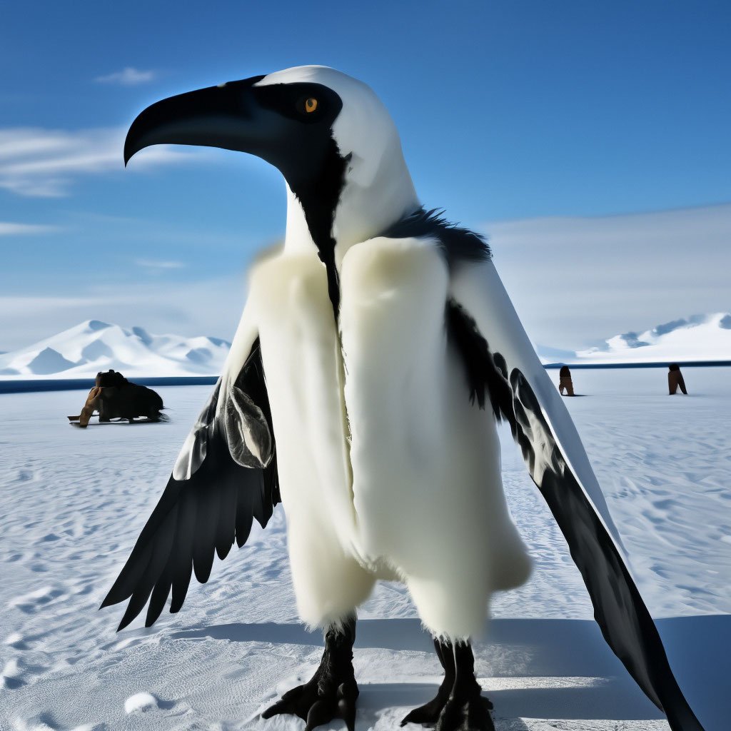 "Meme from 2028 a man in a bird costume 4 meters Antarctica elongated ...