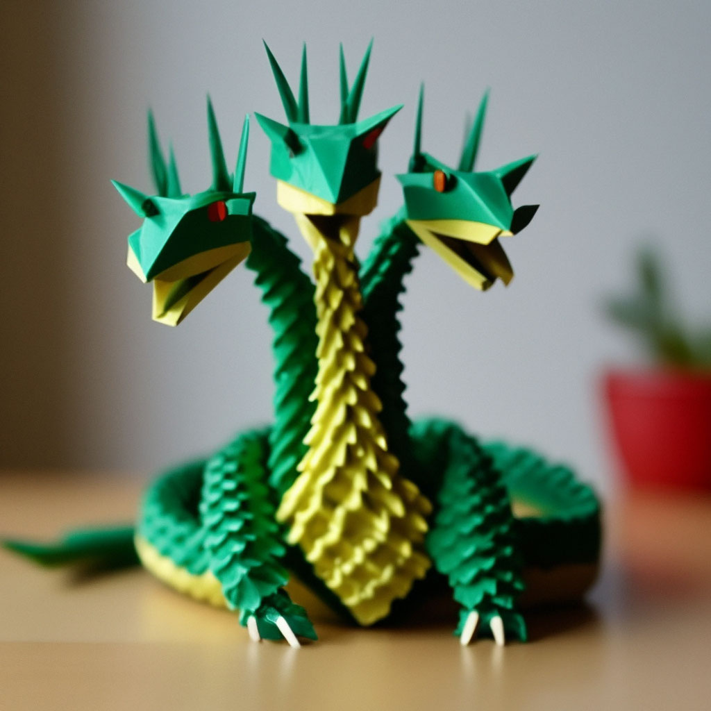 "Good green Snake Gorynych 3 heads. Modular origami technique." — image ...
