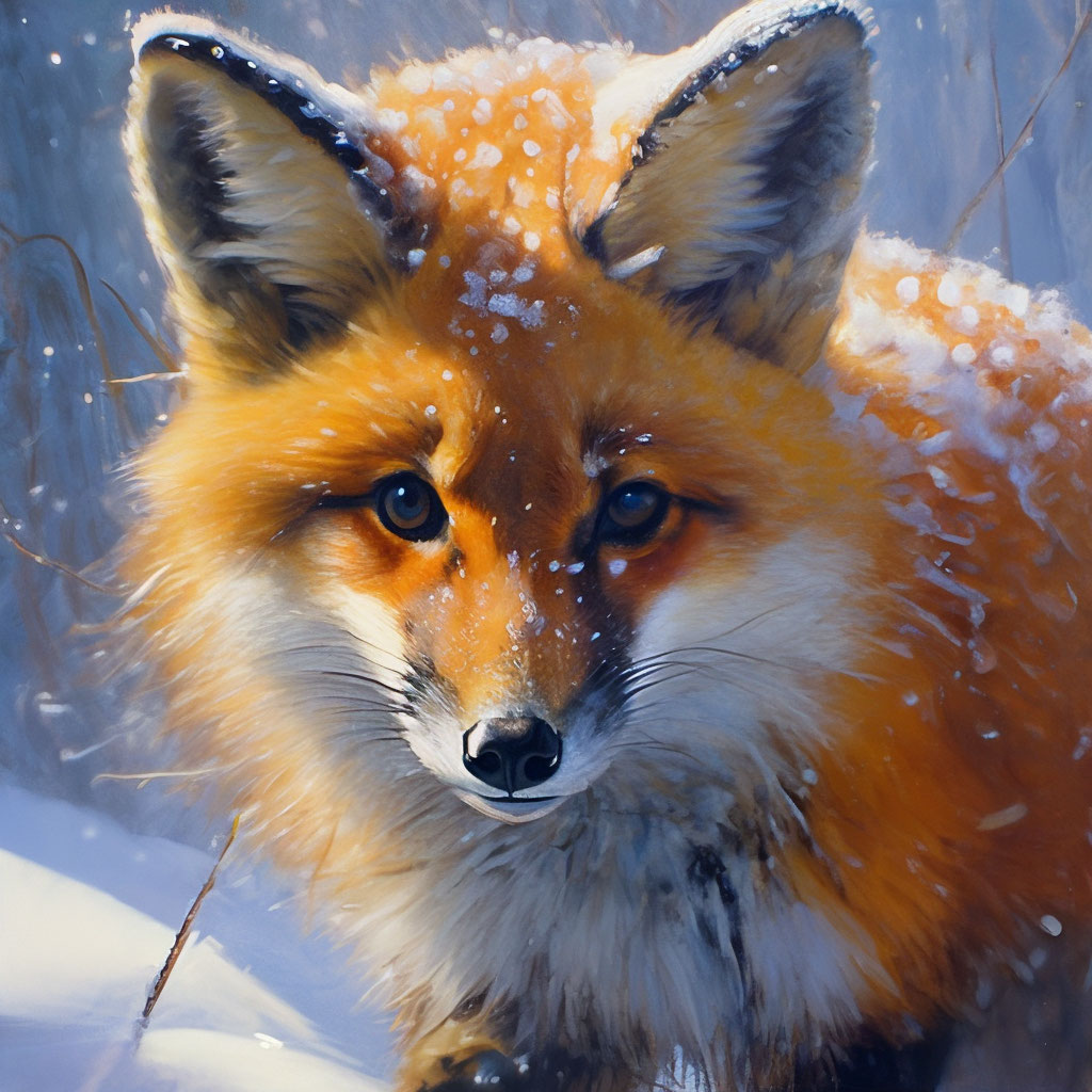 "Little foxNok plays in fluffy snow, bright colors, high detail ...