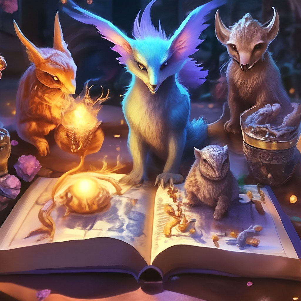 "An open book of spells around different magical creatures" — image ...