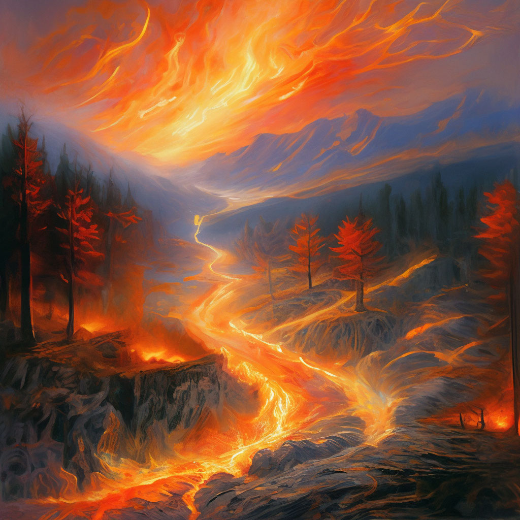 "Fiery river, landscape, the smallest drawing, filigree, 128k" — image ...