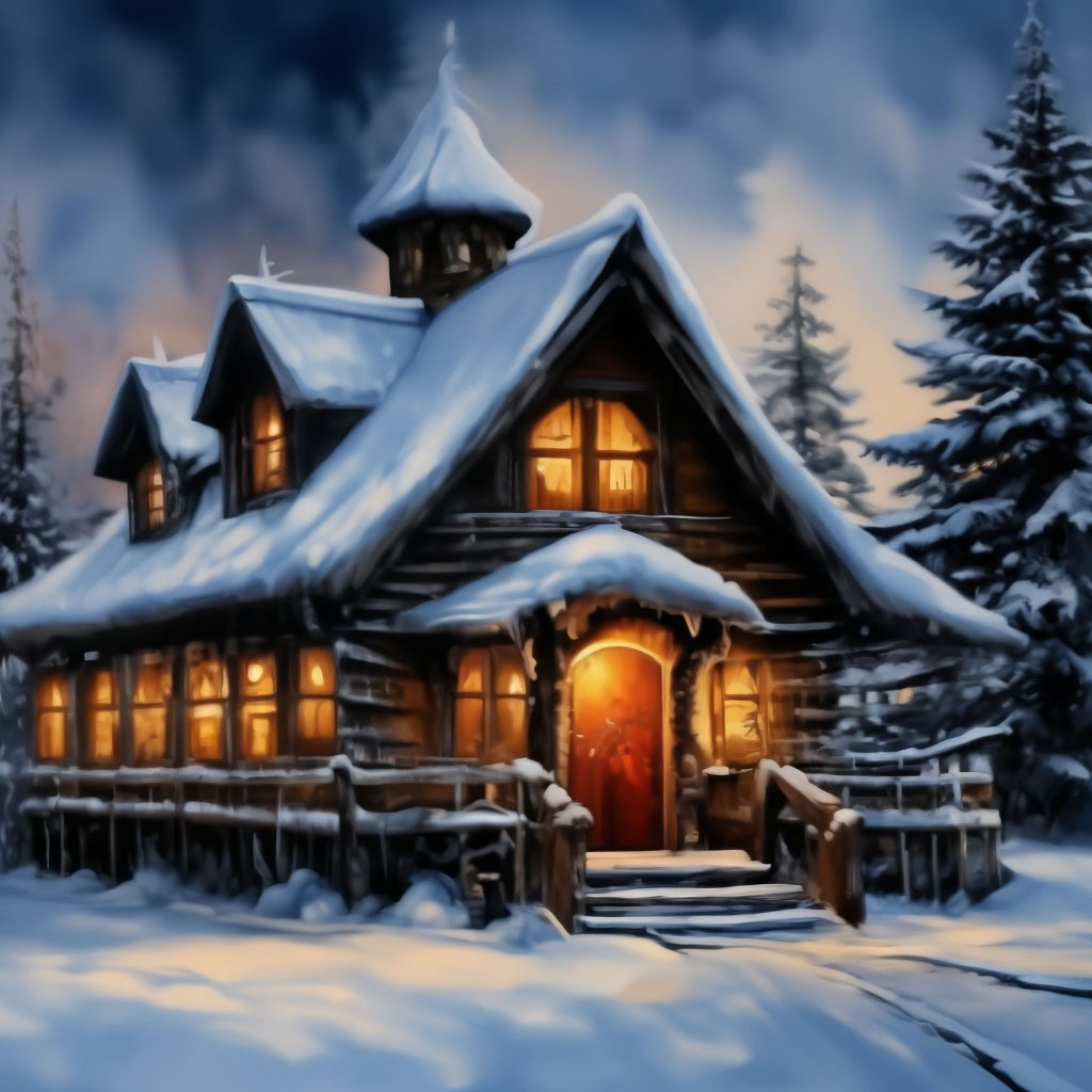 "Realistic Santa Claus Winter house, subtle watercolor drawing" — image ...