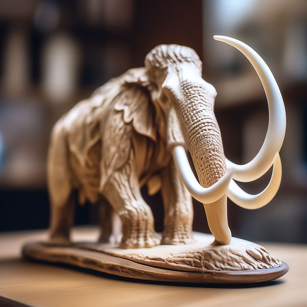 "A mammoth figurine. Rack. Bone carving, Very detailed, Photorealistic ...