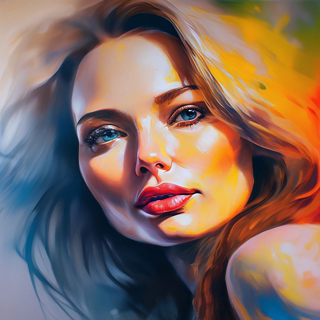 "Portrait, aerosol, brushstrokes, gouache, languid fascinating look of ...