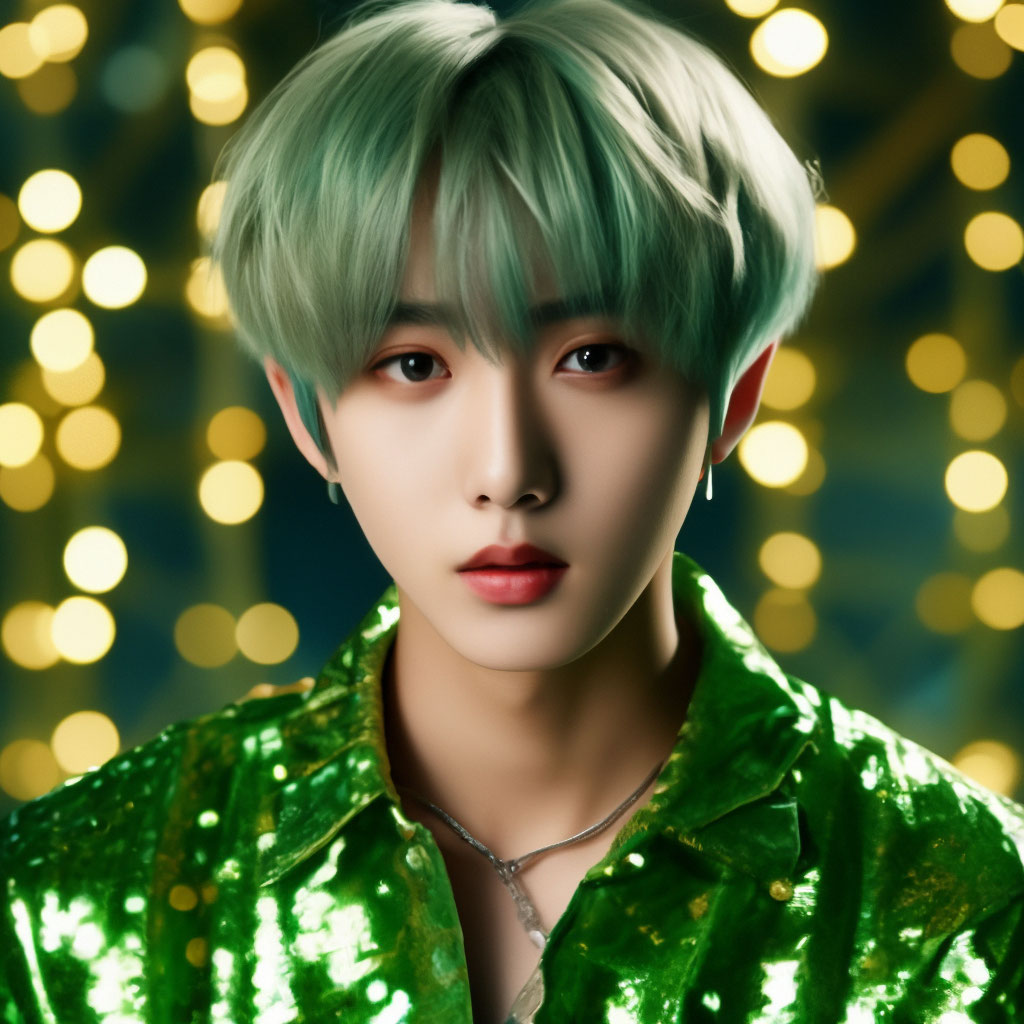 "Bomgu from txt ,green sequins,professional photo, high resolution, 8k ...