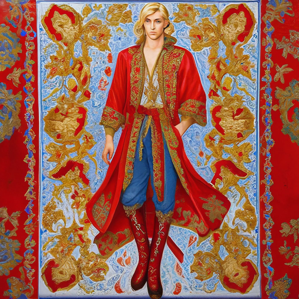 "Ivan Tsarevich full-length handsome blond young man in a red caftan ...