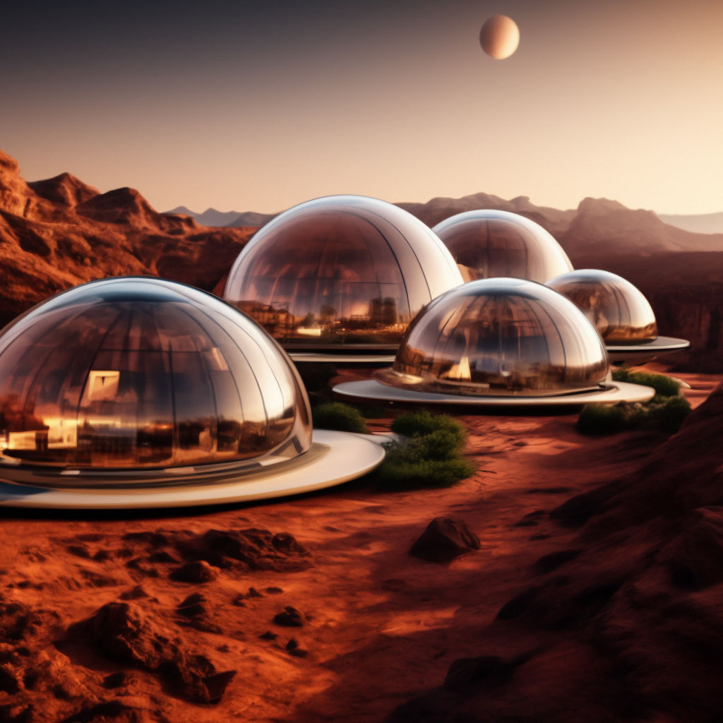 "A fantastic city on mars, houses under glass domes" — image created in ...