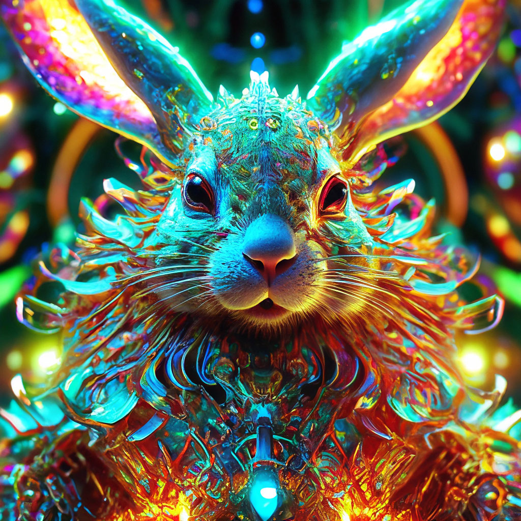 "#reincaration surrealism, high detail, rabbit consists of fractals ...