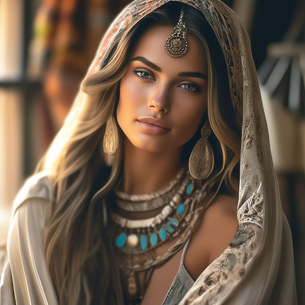 "Hyperrealism, hyperdetalization, boho timeless, beautiful ...