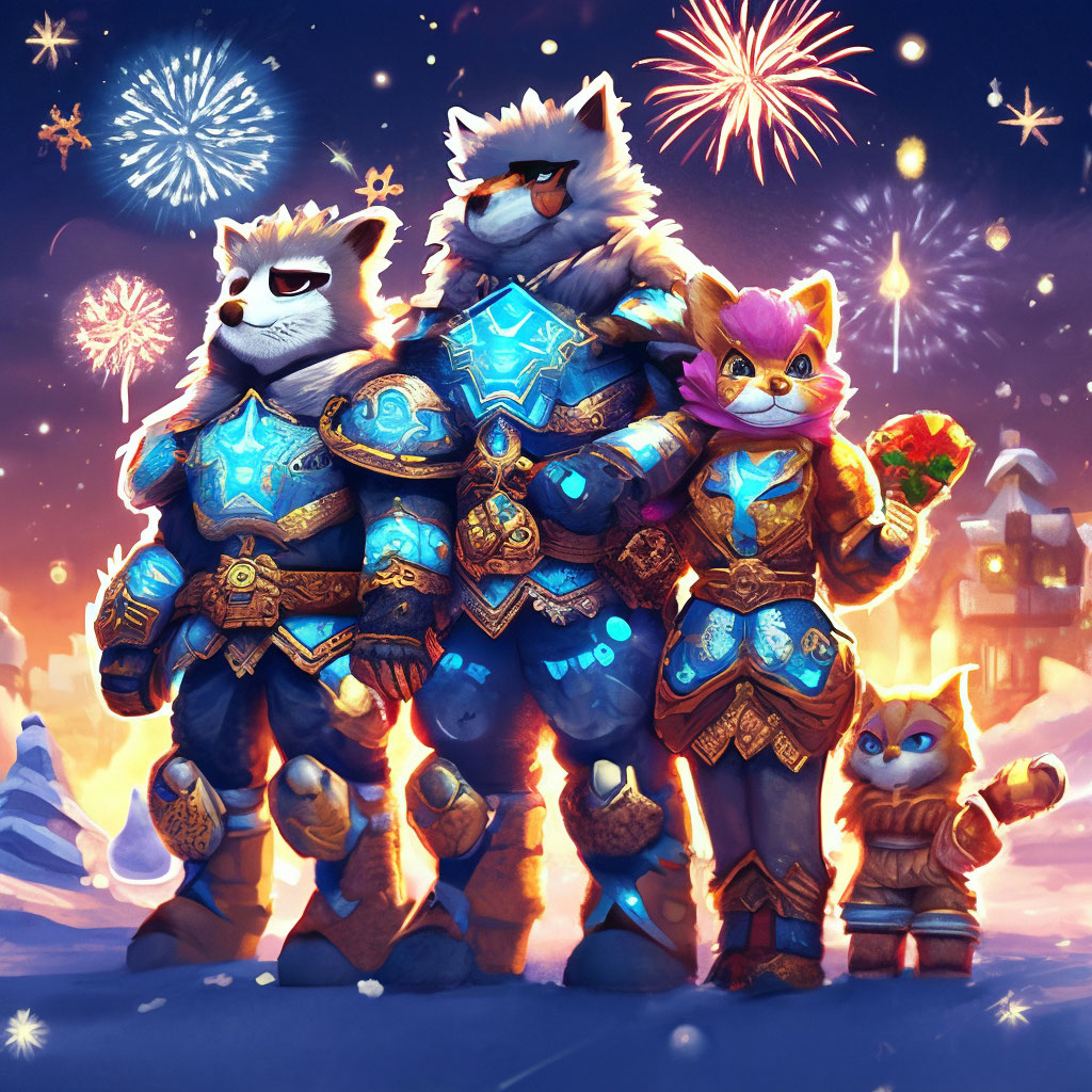 "The furry family in armor celebrates the new year 4K" — image created ...