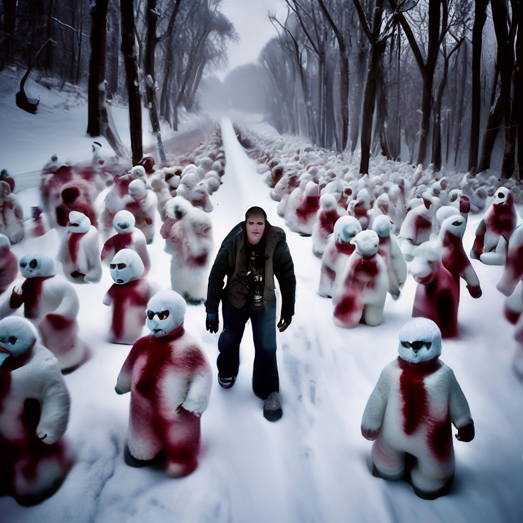"Invasion of zombie snowmen" — image created in Shedevrum