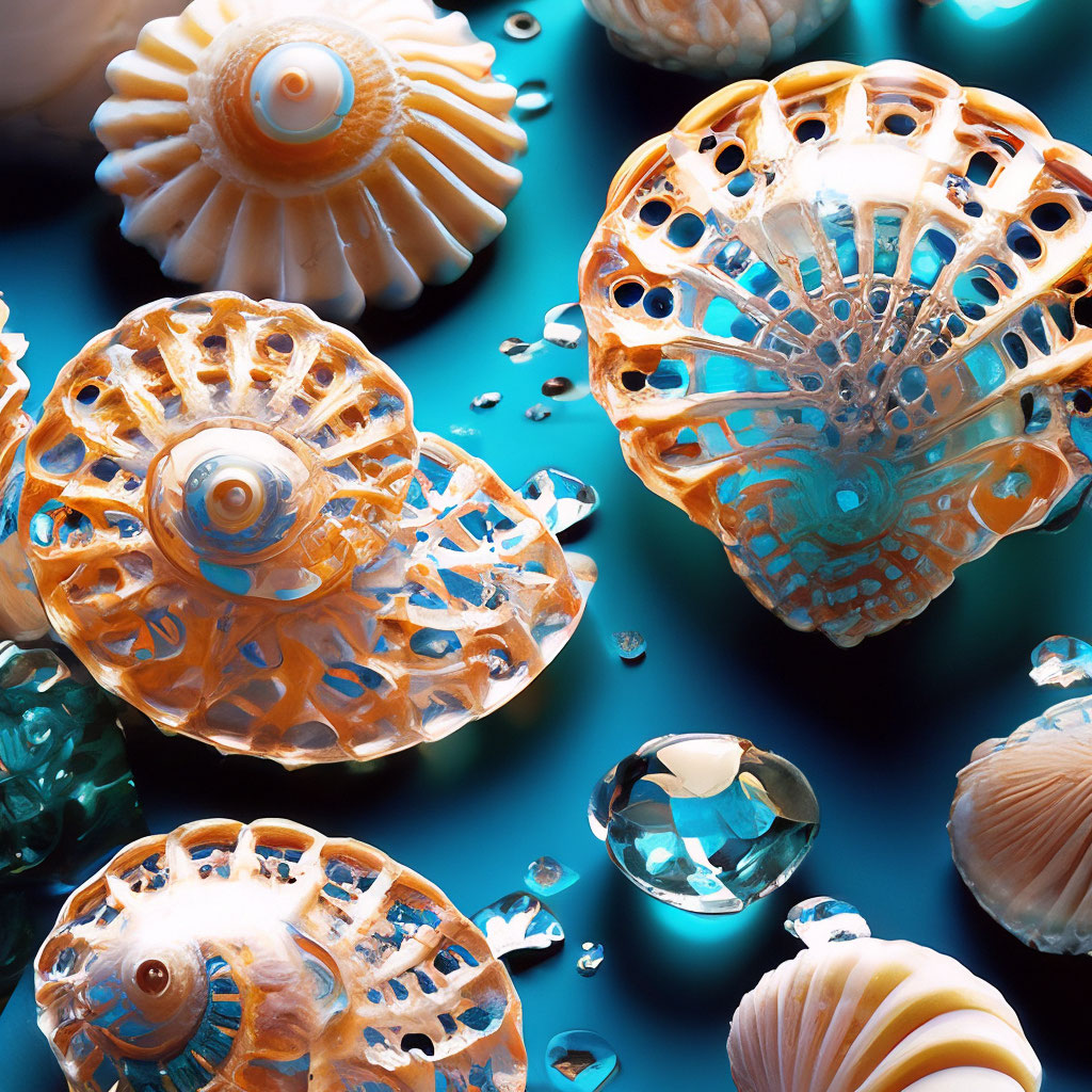 "Transparent seashells fractals and crystals,digital-art,pixelated ...
