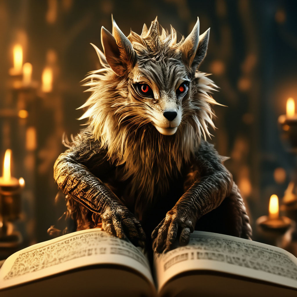 "A fabulous animal comes out of an ancient book" — image created in ...