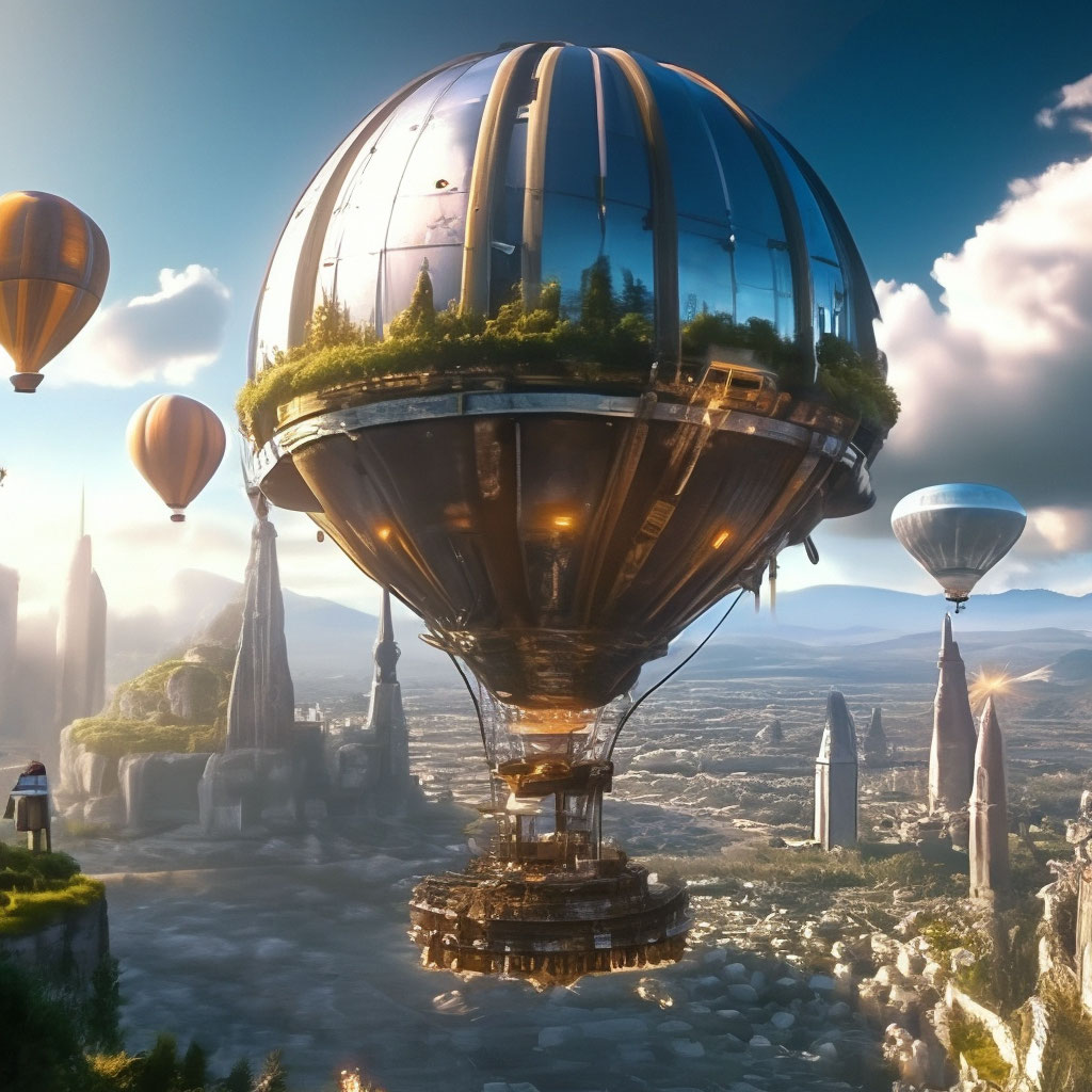 "Balloon flying in the sky over the city,medieval,steampunk,fantasy ...