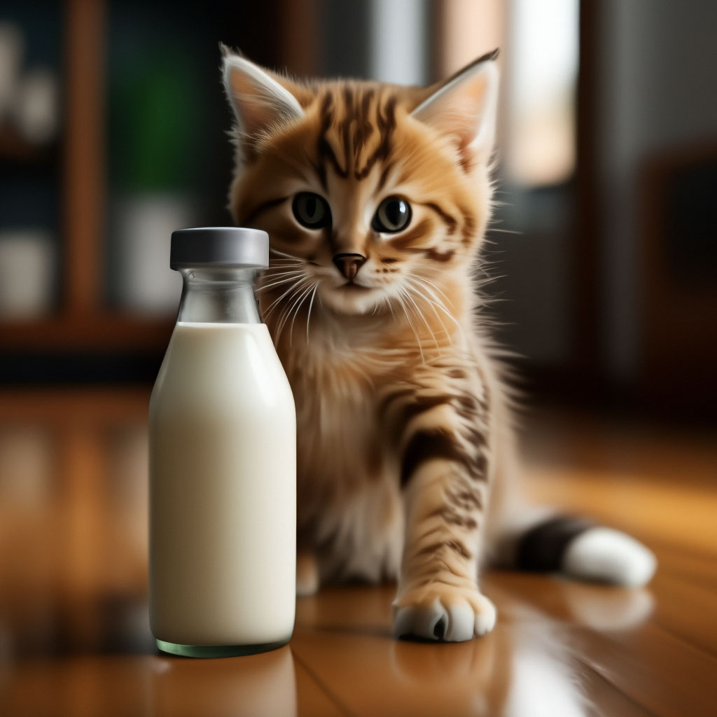 "The cat poured a bottle of milk over himself" — image created in Shedevrum